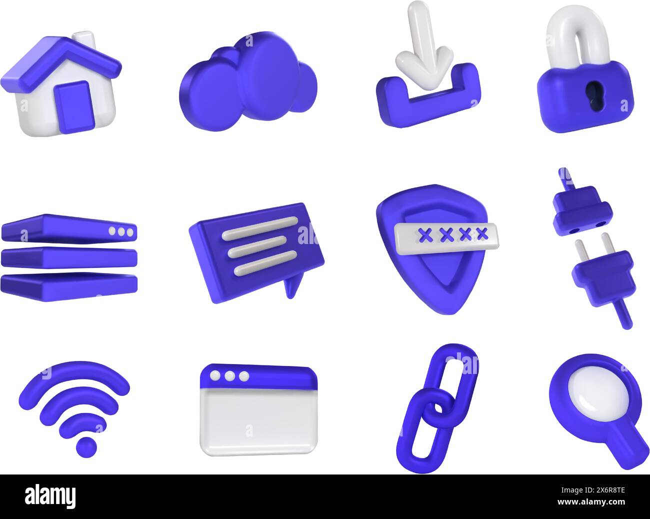 Internet 3d icons. Web browser and network security, cloud server ...