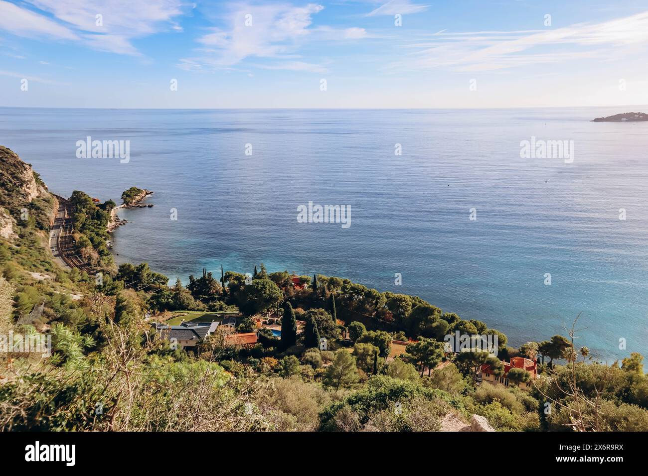 View of Eze-sur-mer from the scenic Nietzsche Trail, on the French ...