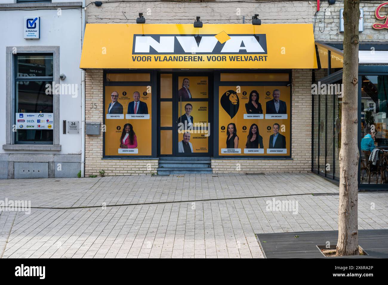 Vilvoorde, Flemish Brabant, Belgium - May 14, 2024 - Facade and campaign posters at the NVA ...