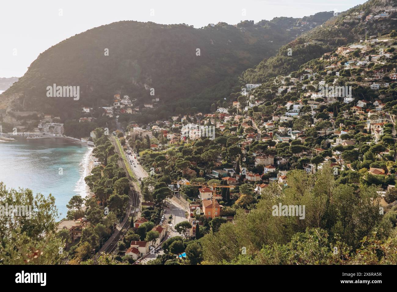 View of Eze-sur-mer from the scenic Nietzsche Trail, on the French ...