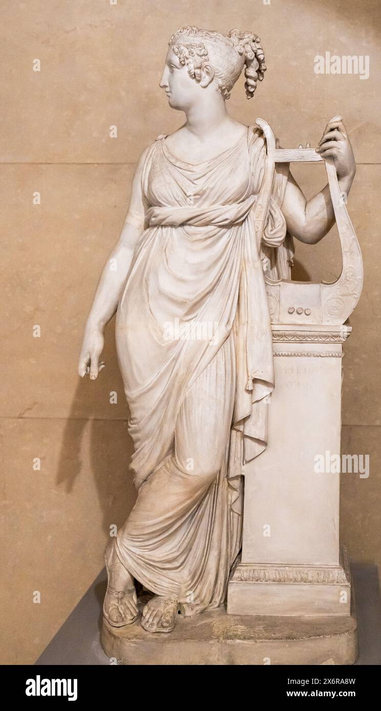 Ancient roman statue in marble of a female musician with a harp Stock ...