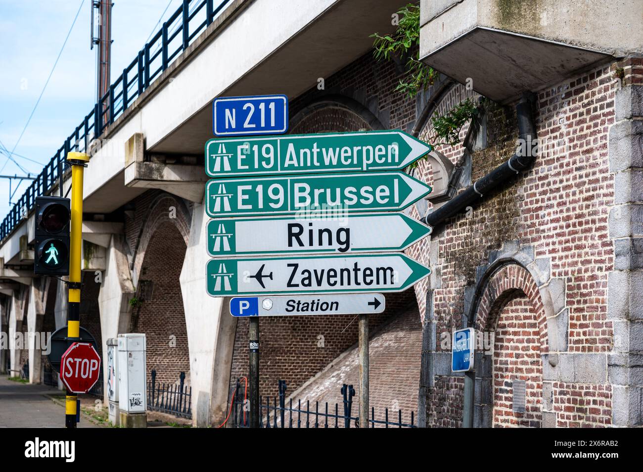 Vilvoorde, Flemish Brabant, Belgium - May 14, 2024 - Direction sings at ...