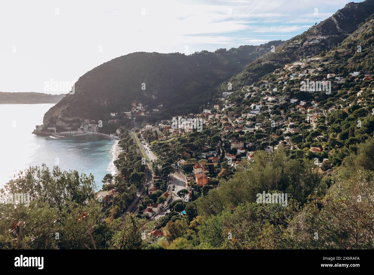 View of Eze-sur-mer from the scenic Nietzsche Trail, on the French ...