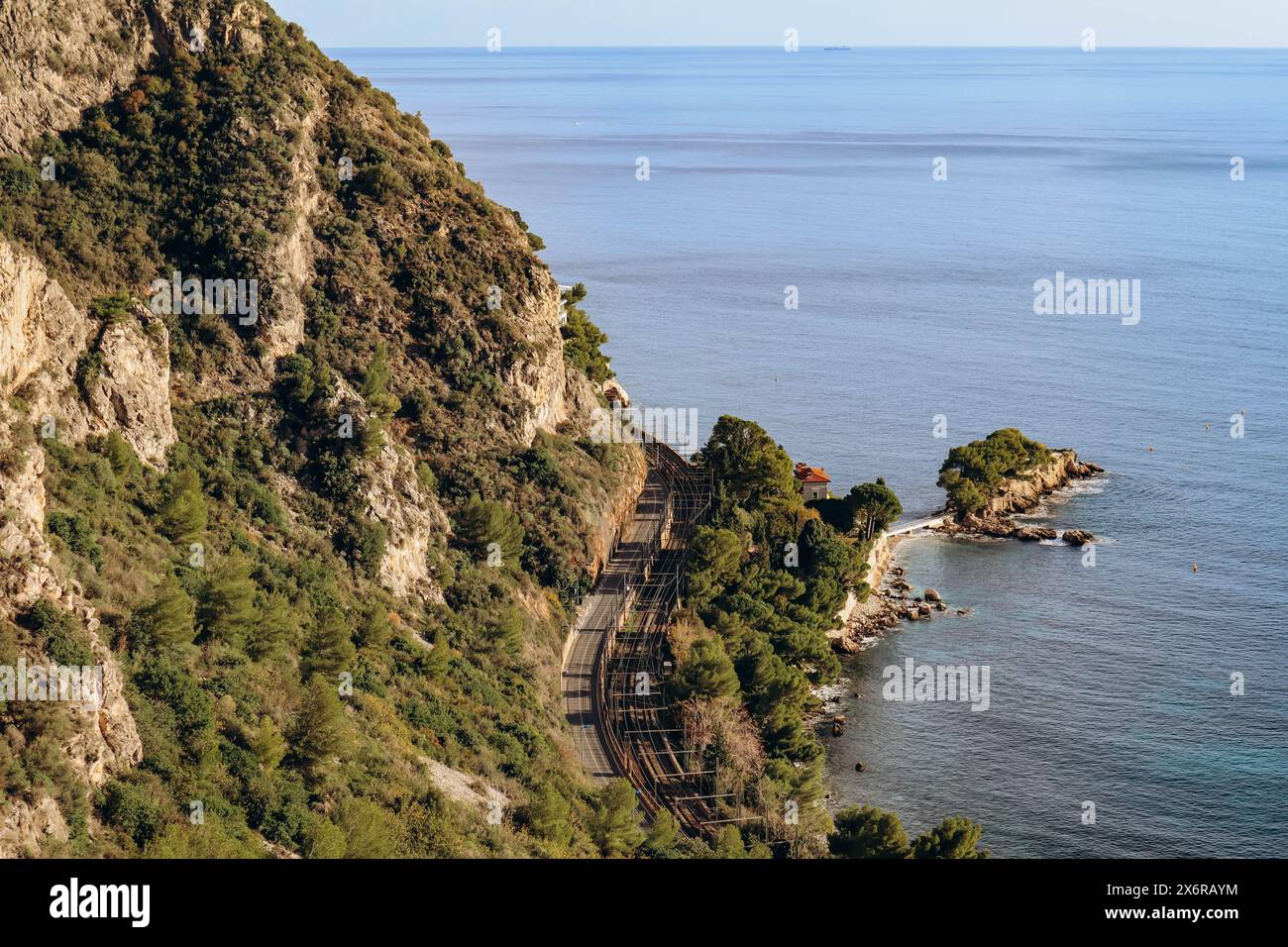 View of Eze-sur-mer from the scenic Nietzsche Trail, on the French ...