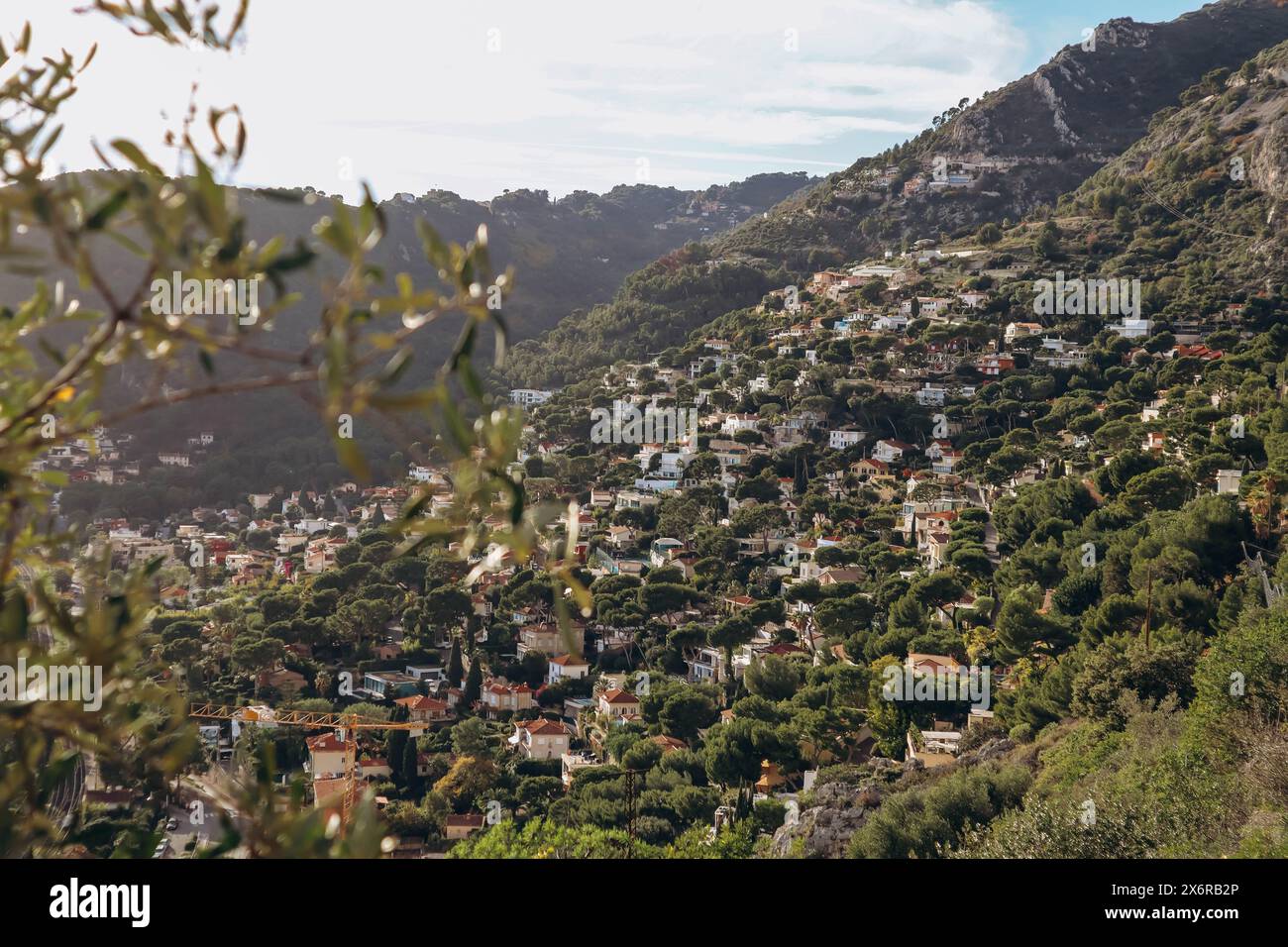 View of Eze-sur-mer from the scenic Nietzsche Trail, on the French ...