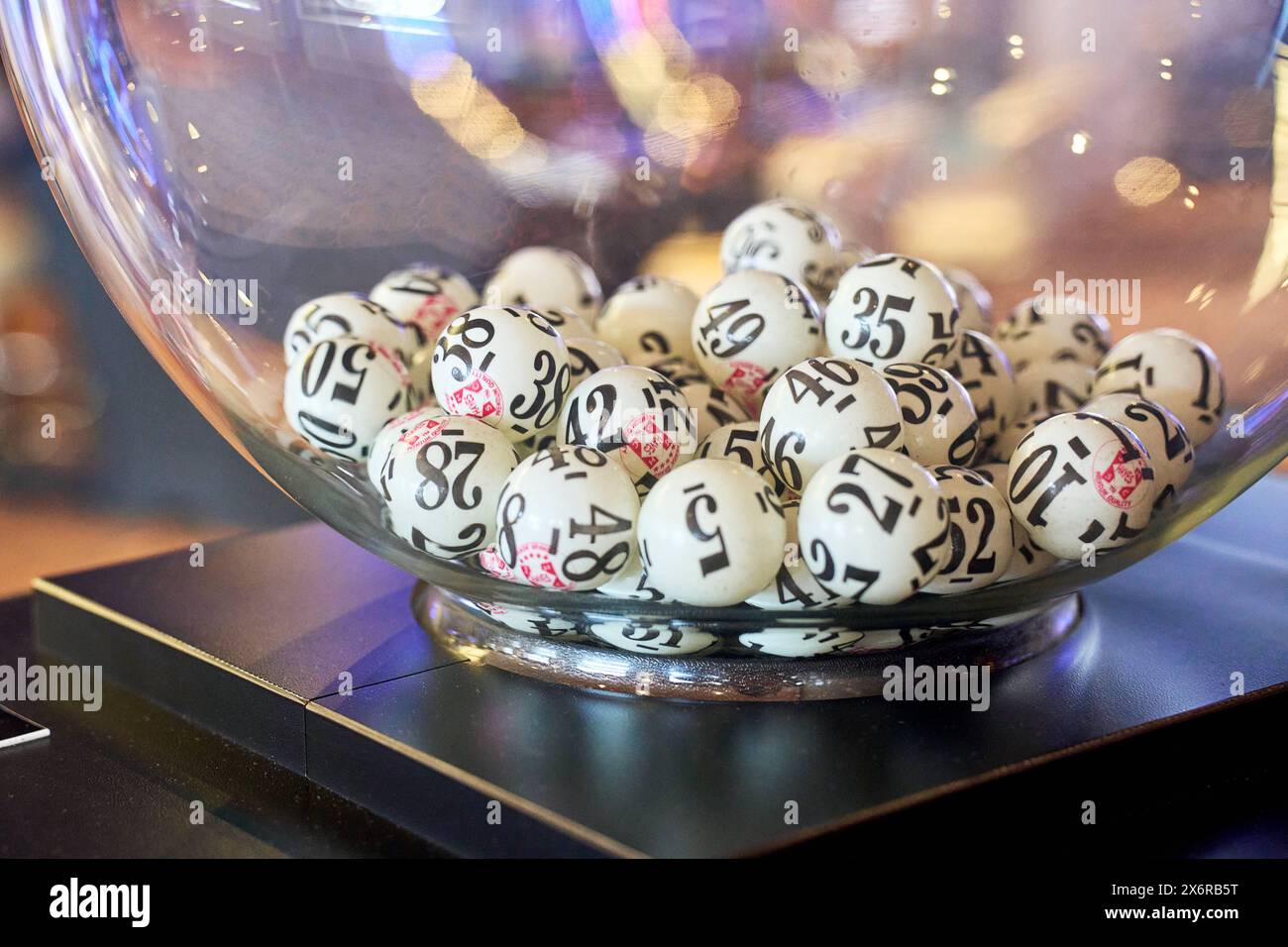 8 May 2024: Lottery balls in a glass ball. Balls with numbers. Symbolic ...