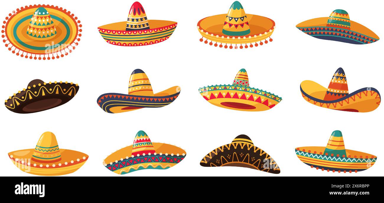 Mexican sombrero. Charro cowboy and mariachi musician hats, Cinco de ...