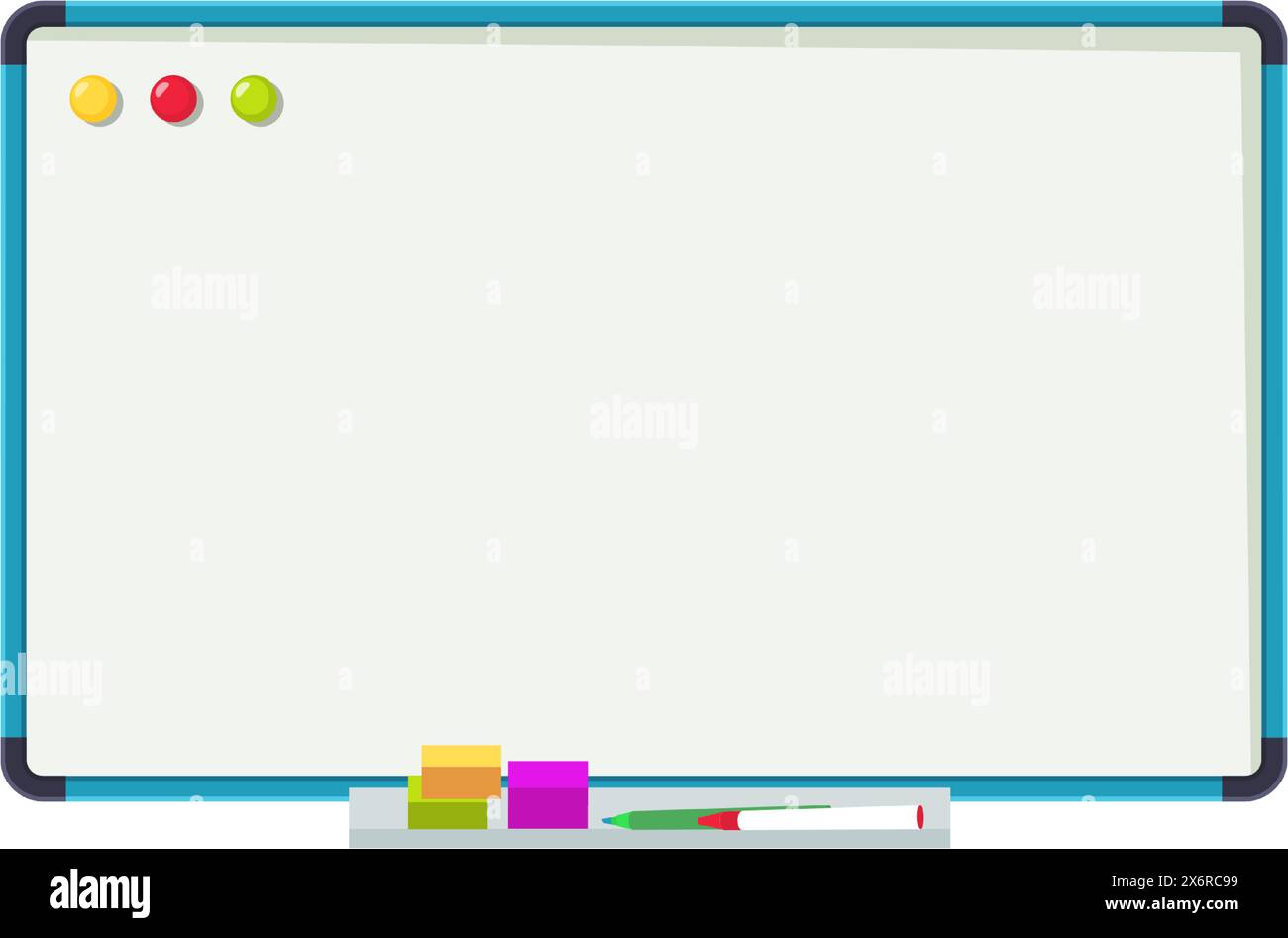 Empty whiteboard. Clean office board with markers and color magnets ...