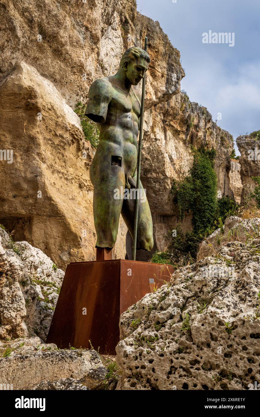 A bronze statue of Daedalus in the Archaeological Park of Neapolis ...