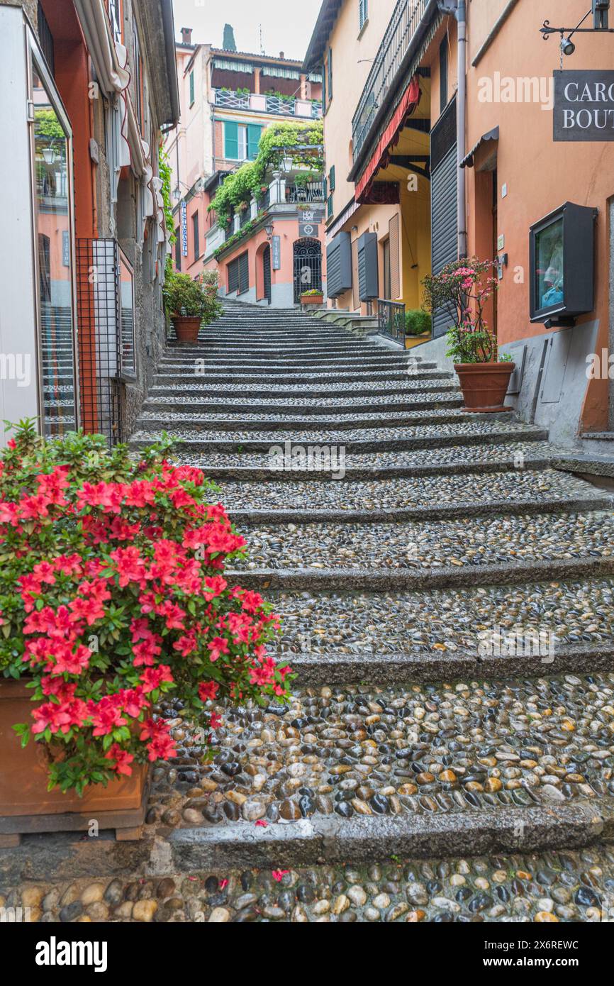 The famous steps of Salita Serbelloni in Bellagio on Lake Como in Italy ...