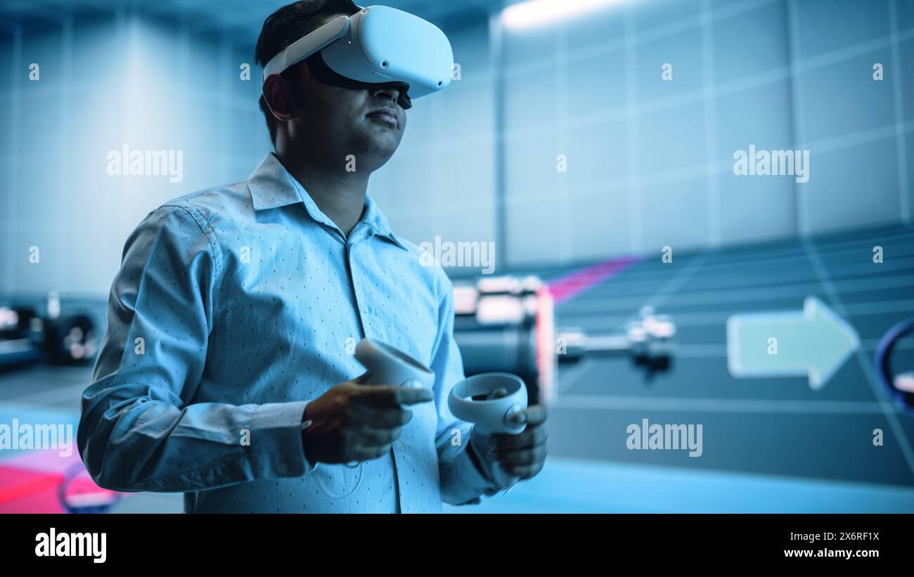 Automotive Engineer Using a VR Software to Showcase Electric Motor and ...