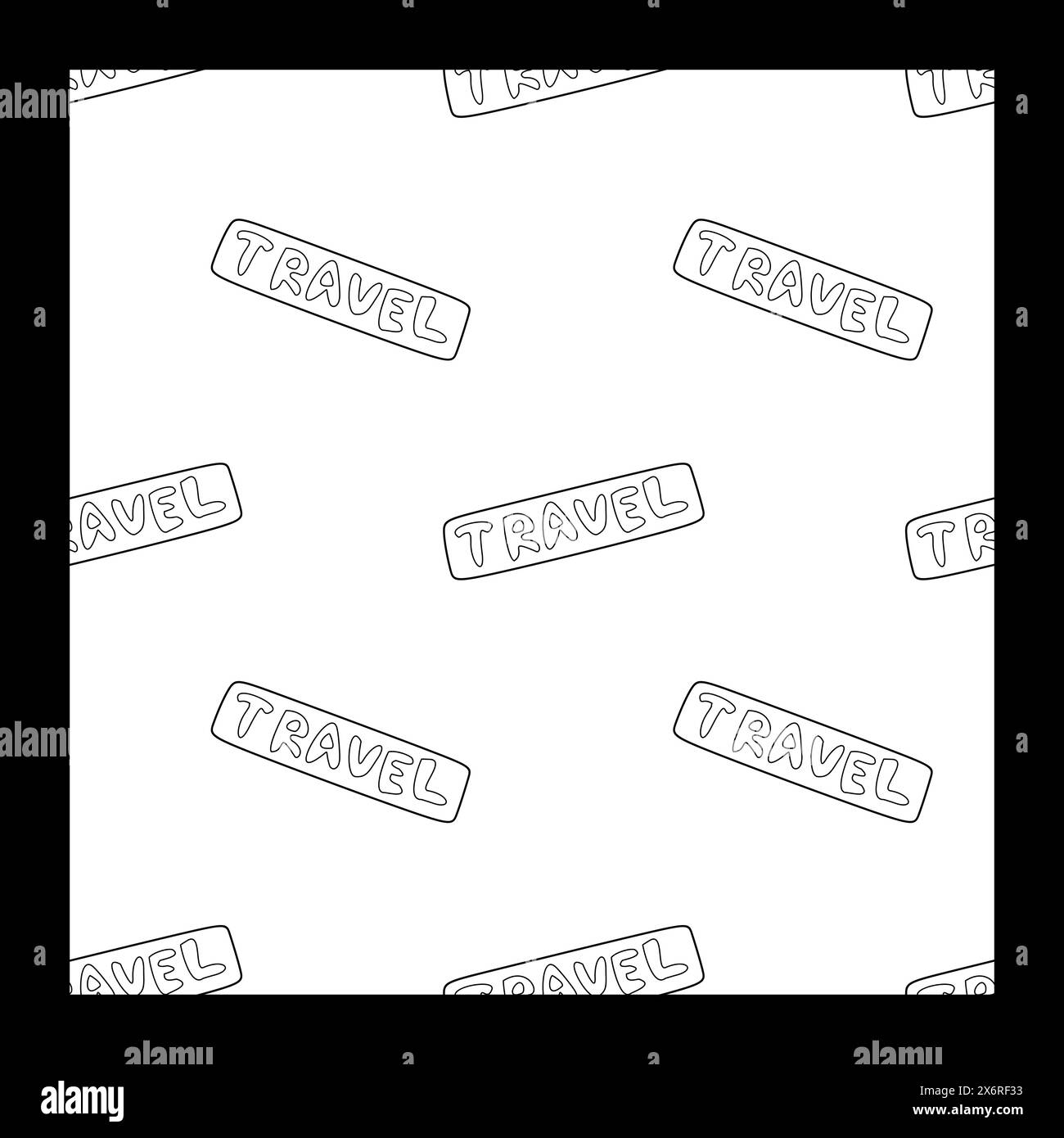 Vector Word Travel Seamless pattern. Template with Lettering. Black And ...