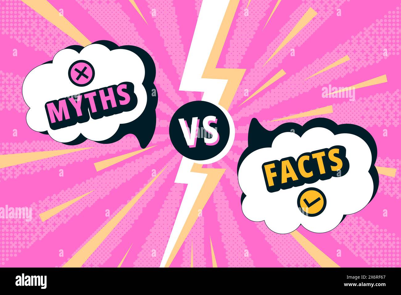 Facts versus myths battle. Myth speech bubble and fact frame with vs ...