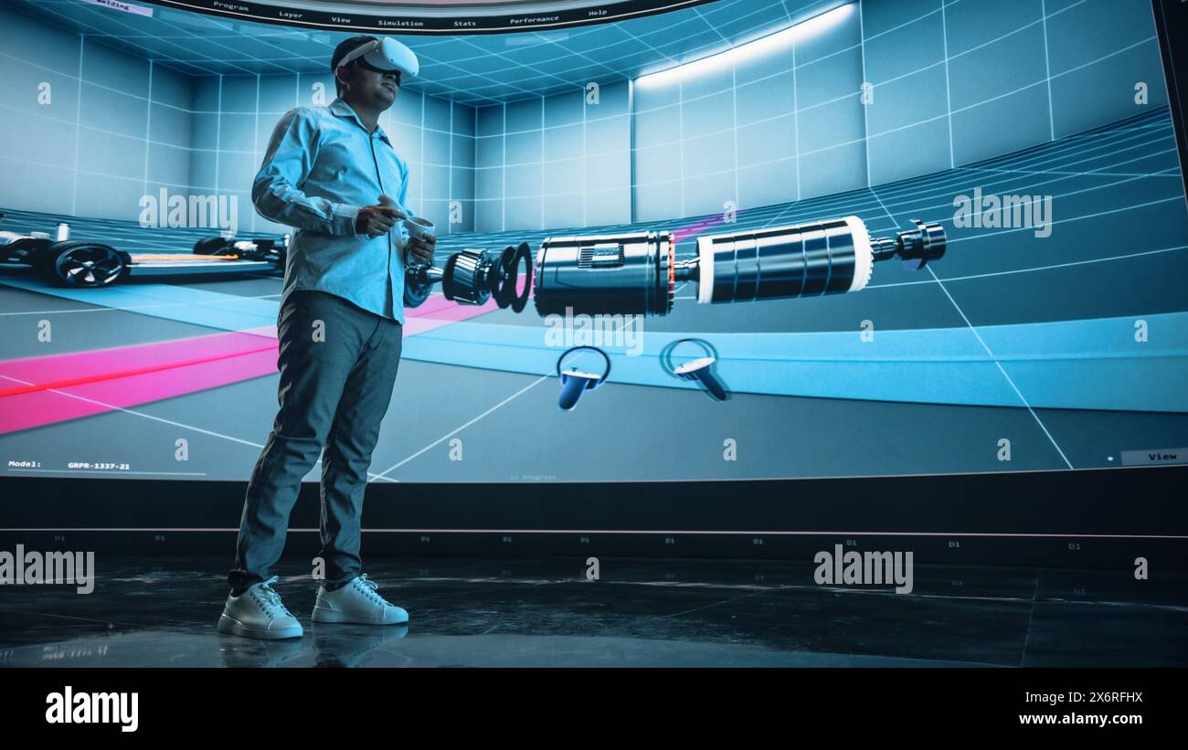 Automotive Engineer Using a VR Software to Showcase Electric Motor and ...