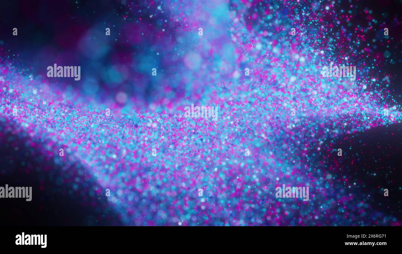 Abstract flowing particles with bokeh. Computer generated 3d render ...