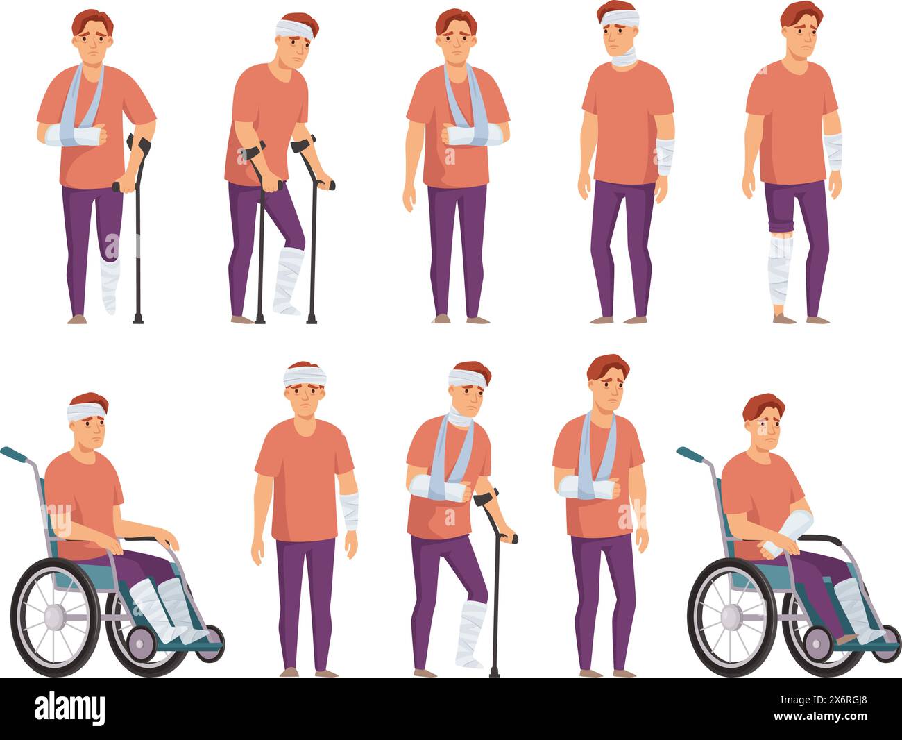 Man with injury. Rehabilitation and injury recovery, male character ...