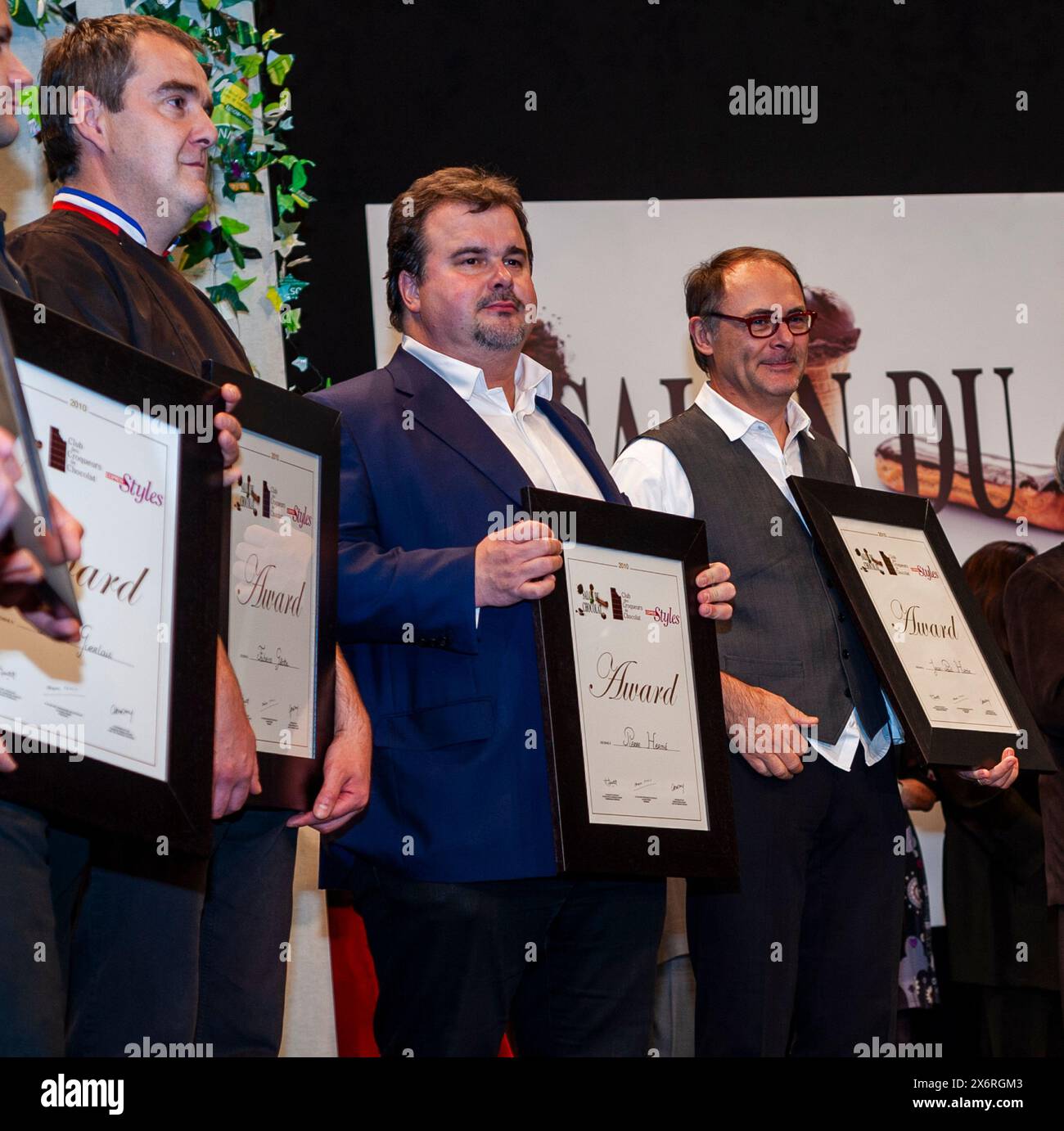 PARIS, FRANCE, Group People, Men Holding Awards at Chocolat Trade Show ...