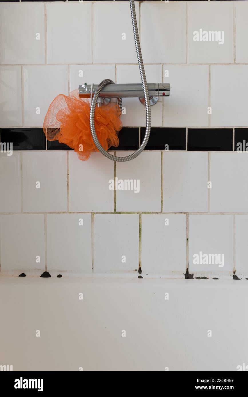 Cracked Failing Grout In Bathroom Shower And Bath On White Porcelain