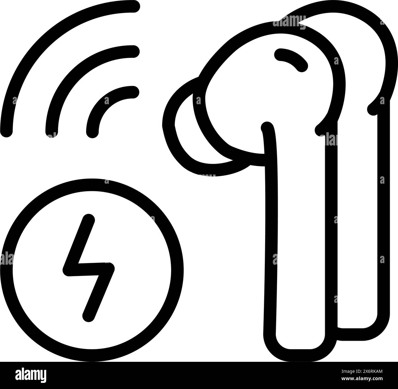Wireless earbuds charging outline icon. Vector line sign for web design ...