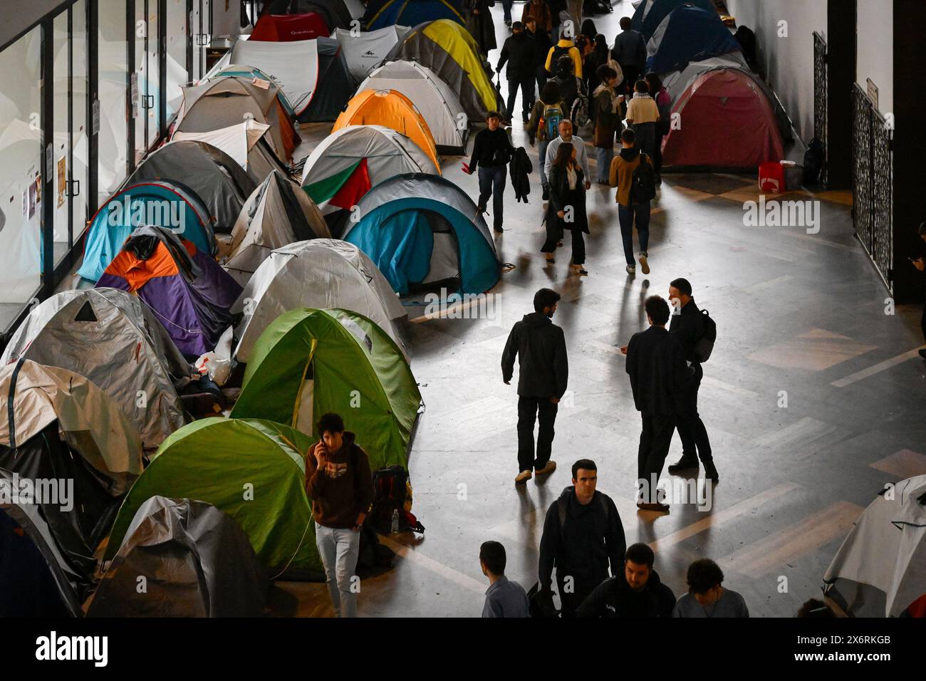 Tents seen set up in the corridor at Statale University during a pro ...