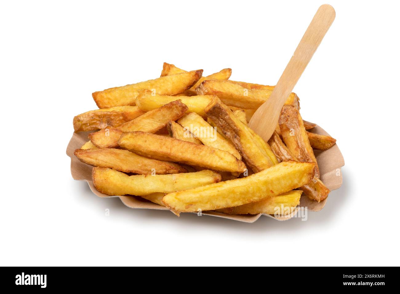 Paper plate with fresh baked salted French peel potato fries isolated ...