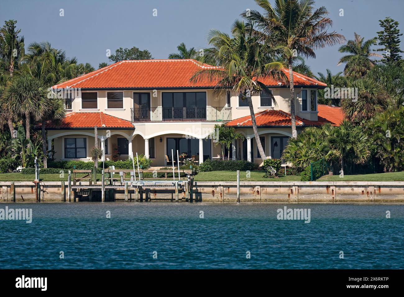 Atlantic Intracoastal Waterway scene, ICW, large house along water ...