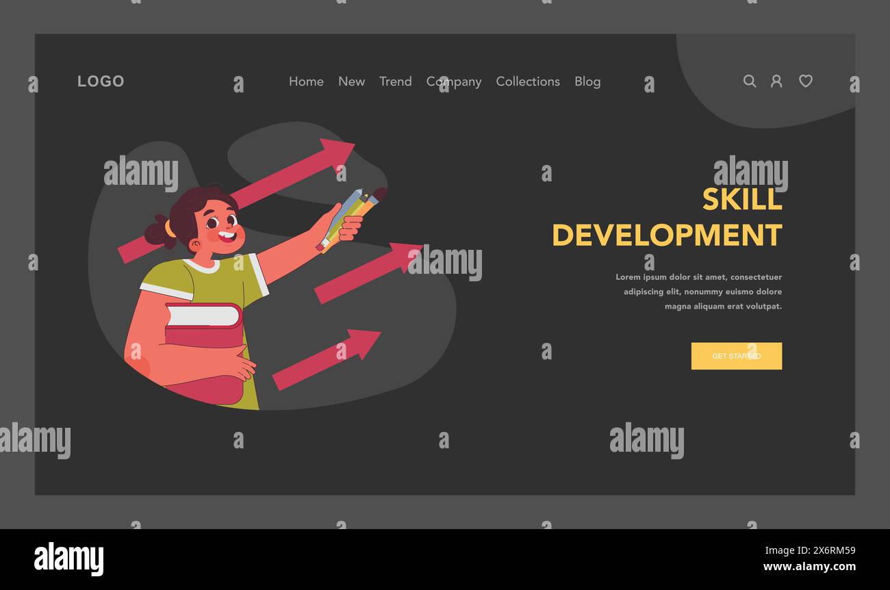 Skill Development concept. A cheerful student with books harnesses the ...