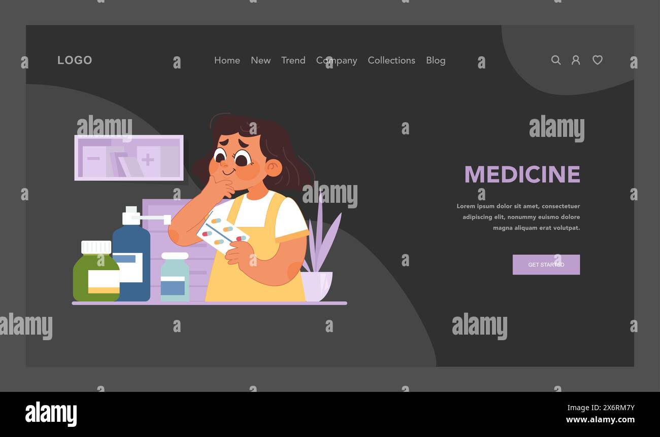 Medication safety for kids. Young girl discovering first aid kit at ...