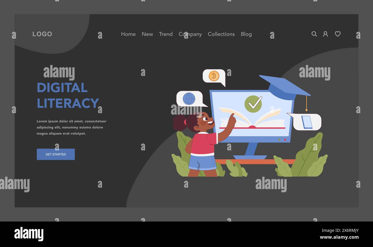 Digital literacy concept. Little girl engaging with interactive ...