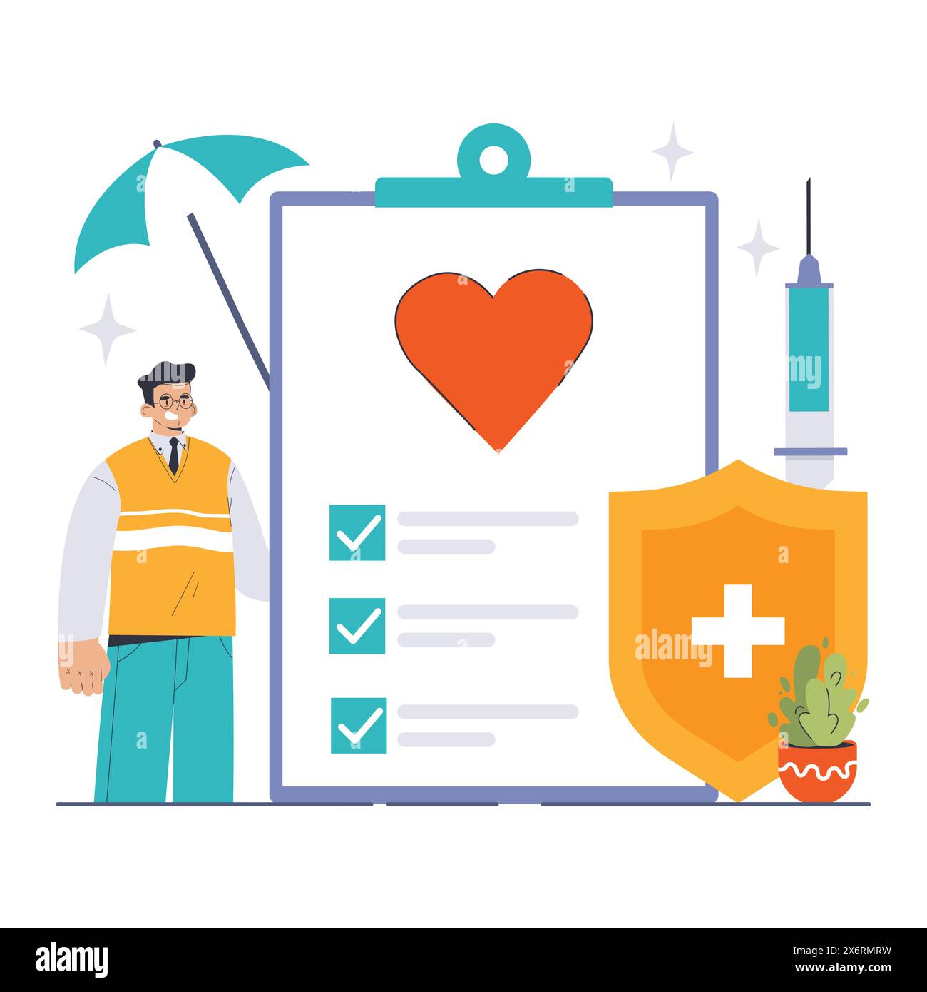 Healthcare Insurance Concept. A man with a checklist signifies the ...