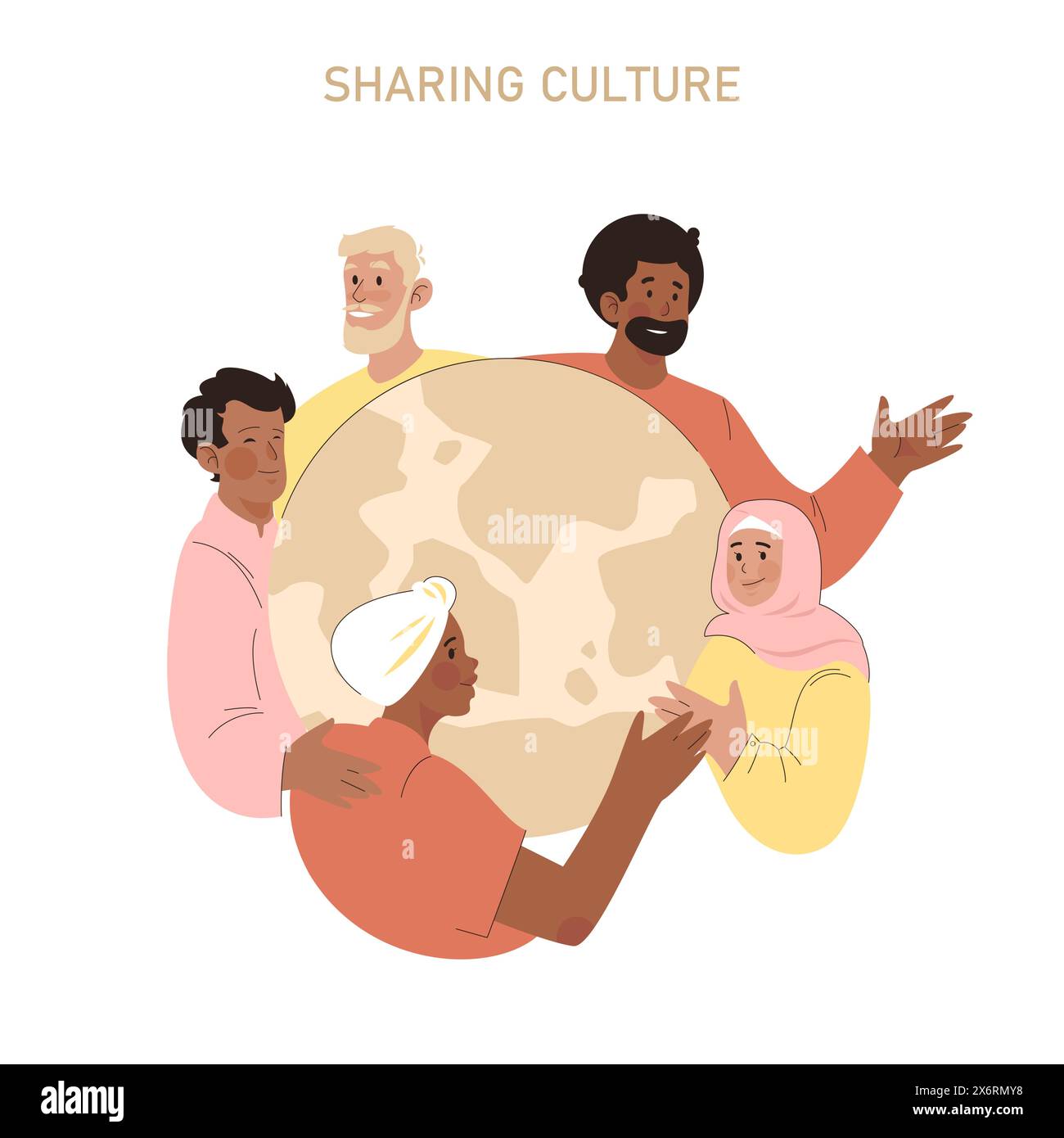 Cultural Unity concept. Diverse group of people embracing a globe ...