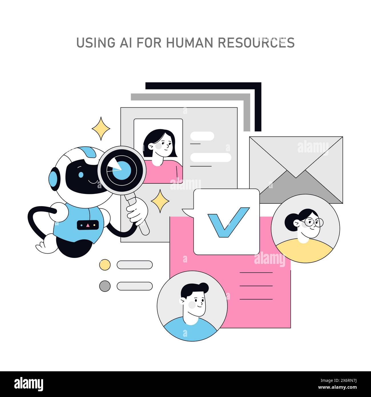 AI in human resources concept. Robot analyzing candidate profiles for recruitment process ...