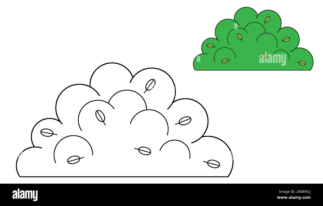 cartoon scene with garden park element plant bush nature sketch ...