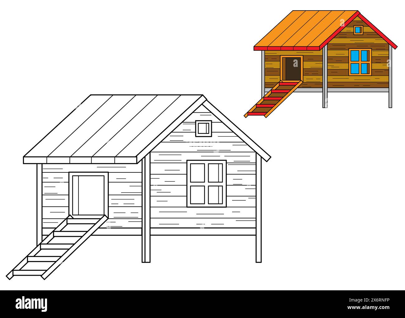 cartoon scene with farm ranch chicken coop coloring page drawing ...