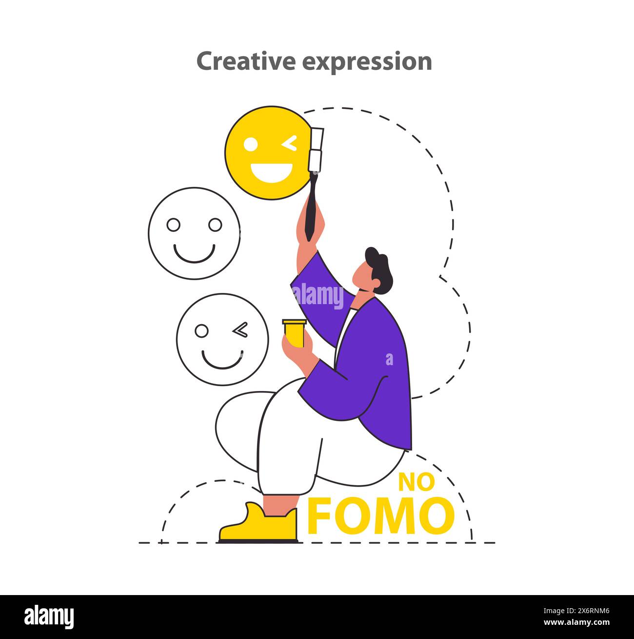 Conquering FOMO concept. A person finds joy in creativity, painting ...