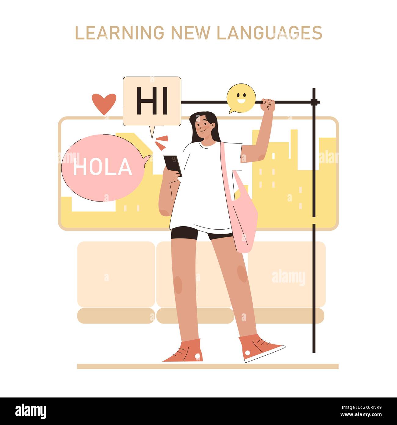 Language Learning concept. Woman using a smartphone to study new ...