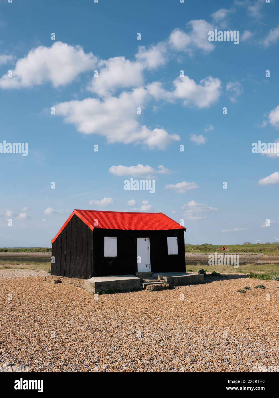 The Red Roofed Hut in Rye harbour, Rye, East Sussex, England UK Stock ...