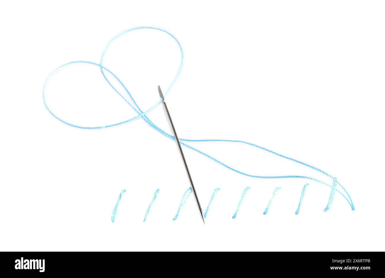 Sewing needle with thread and stitches isolated on white Stock Photo ...