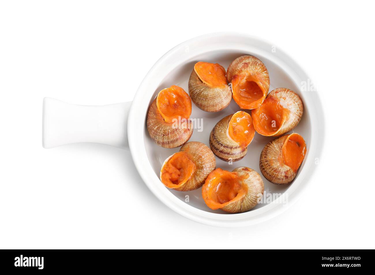 Delicious cooked snails isolated on white, top view Stock Photo - Alamy