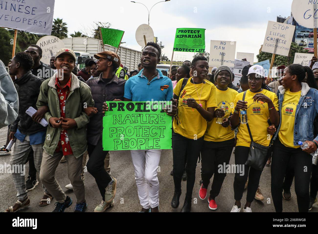 Nairobi, Kenya. 16th May, 2024. Residents of Nairobi hold placards and ...