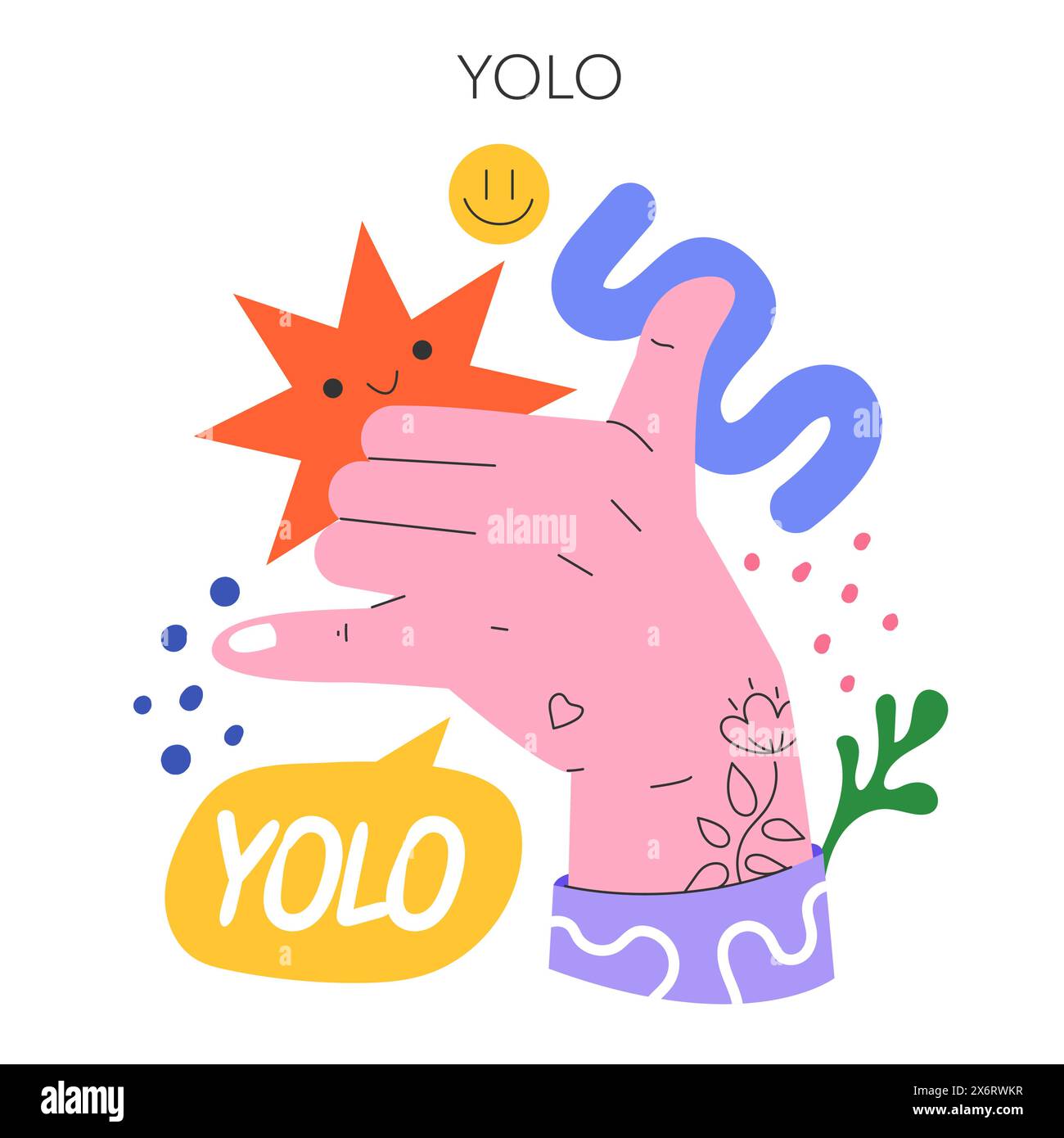 YOLO concept illustration depicting a playful hand grasping a star ...