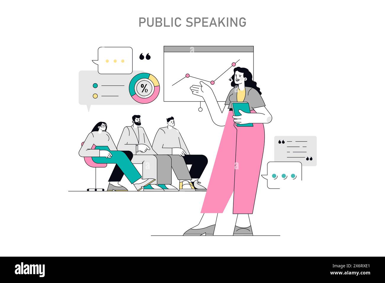 Soft Skills concept. A confident woman presents data to attentive ...