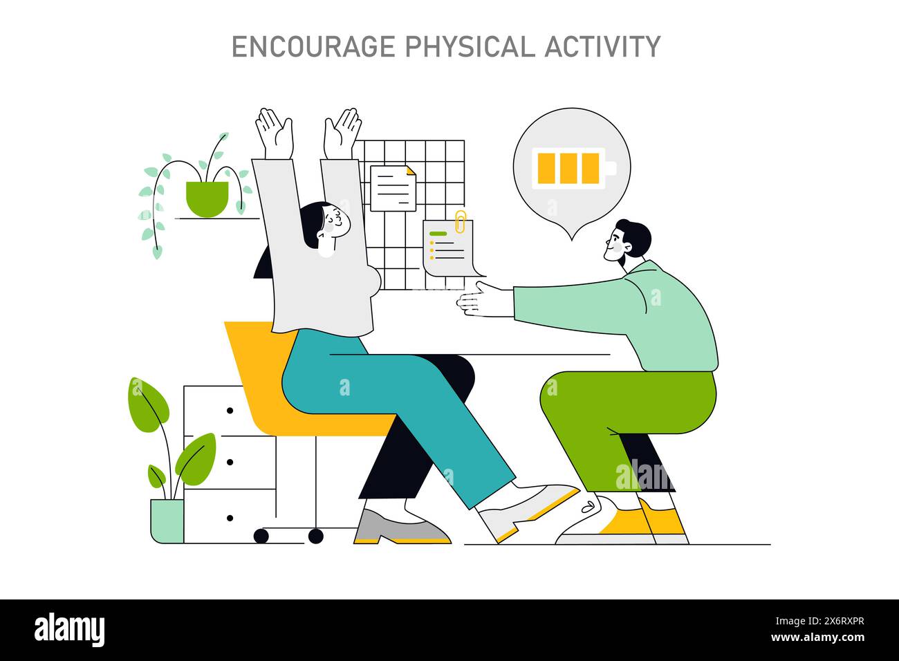 Employee Well-being concept. Illustration depicts active break for ...