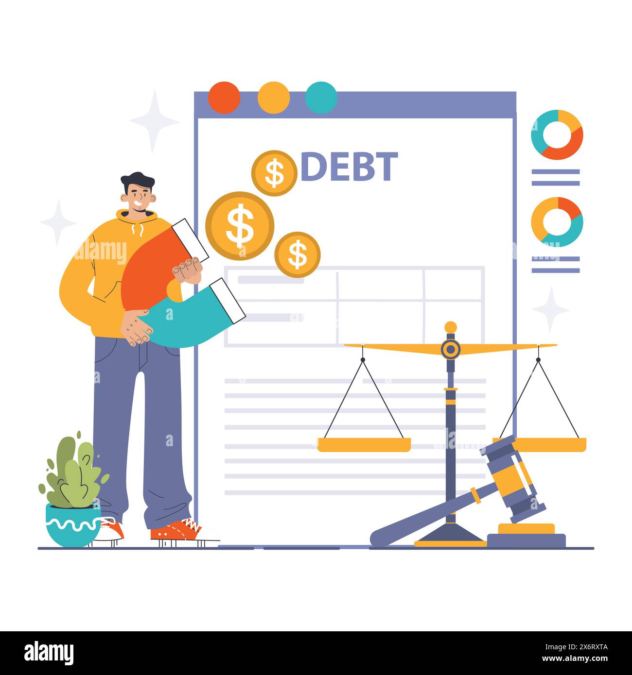 Debt Recovery concept. Man pours coins from a megaphone, representing ...