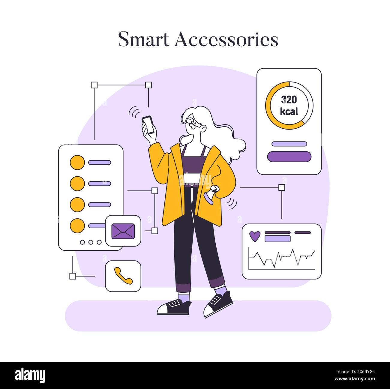 Fashion Tech Concept Stylish Woman Using Wearable Technology And Smartphone Apps For Health