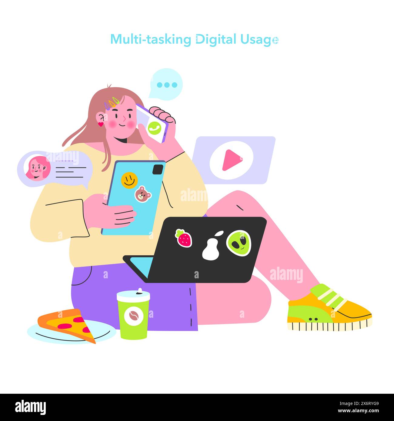 Digital Natives concept. Young person engaging multiple devices for ...