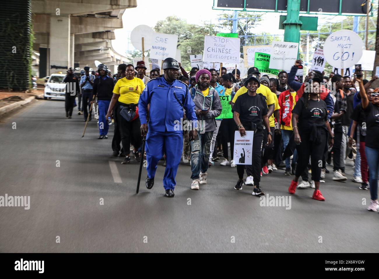 Nairobi, Kenya. 16th May, 2024. A police officer maintains law and ...