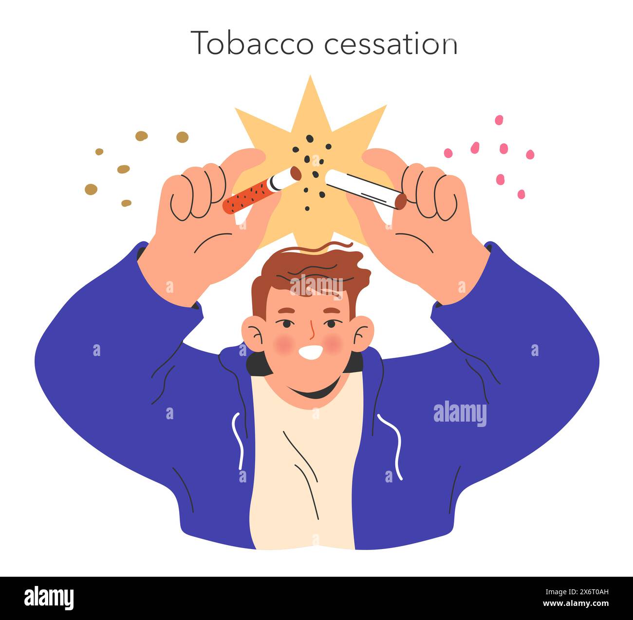 No Tobacco Day concept. A man breaks a cigarette, committing to ...