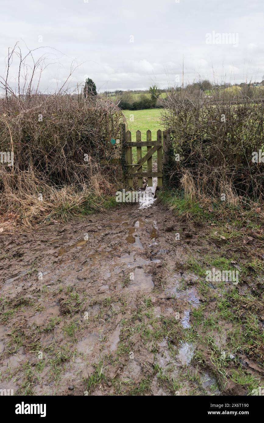 Waterlogged soil after continual heavy rain bars easy access across a ...