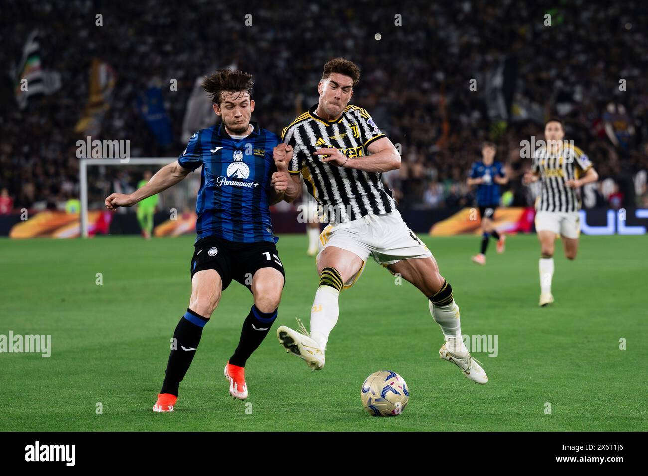 Rome, Italy. 15 May 2024. Dusan Vlahovic of Juventus FC competes for ...